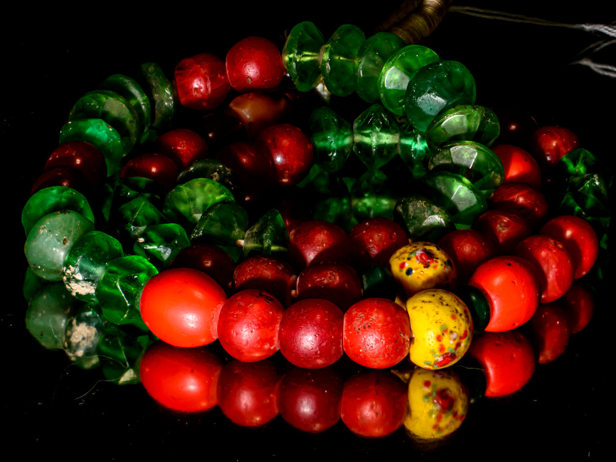 Antique Bohemian "Vaseline" glass beads, Uranium glass Czech Beads ...