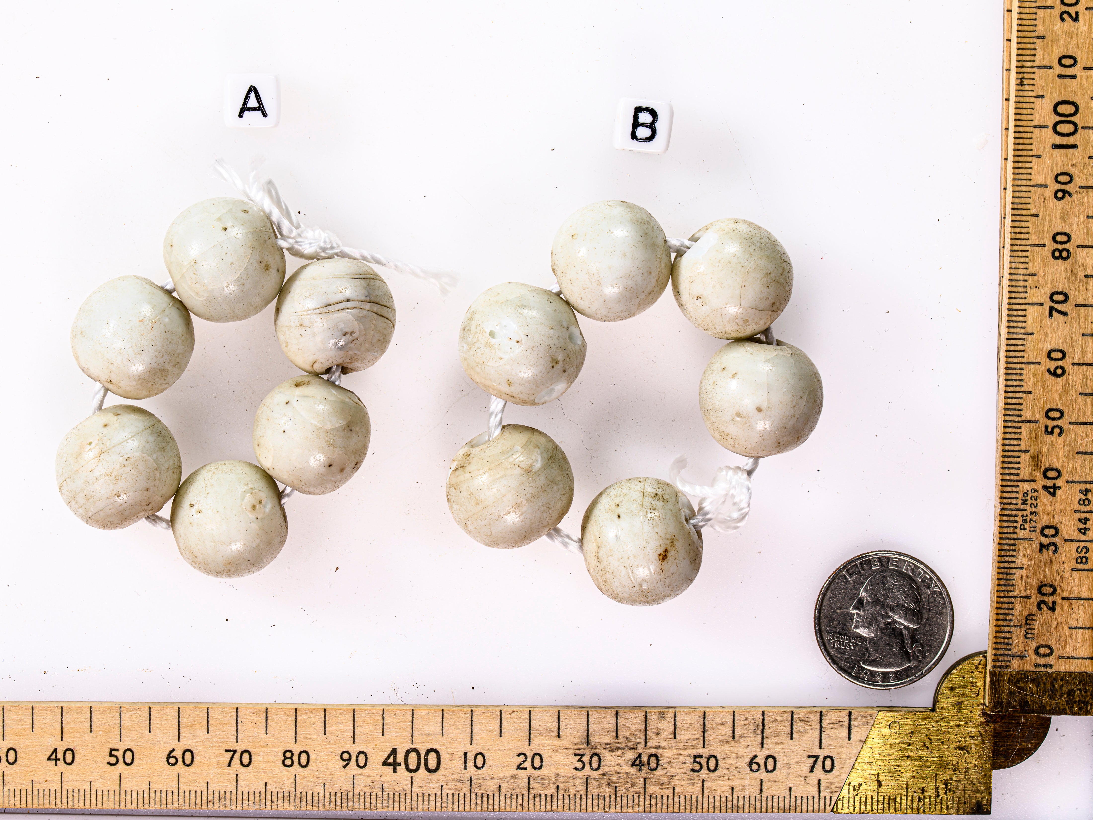 Strand of 6 Antique European Matte White Beads from the African Trade ...