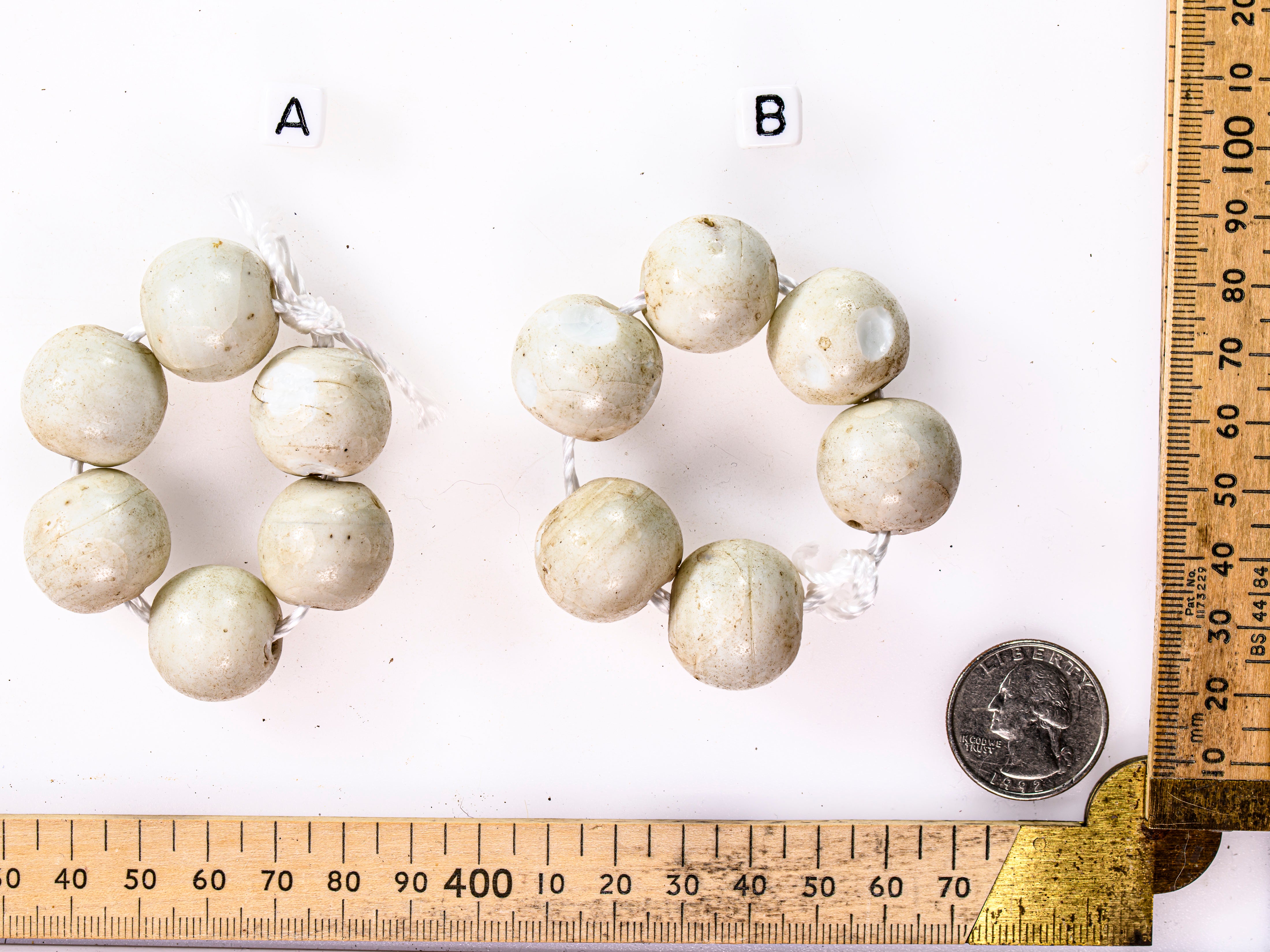 Strand of 6 Antique European Matte White Beads from the African Trade ...