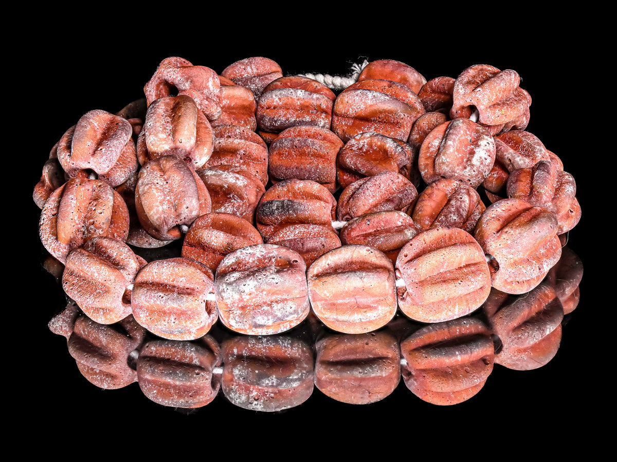 Ancient JATIM Glass Brick-Red Starfruit Carved Beads – Venerable Bead ...