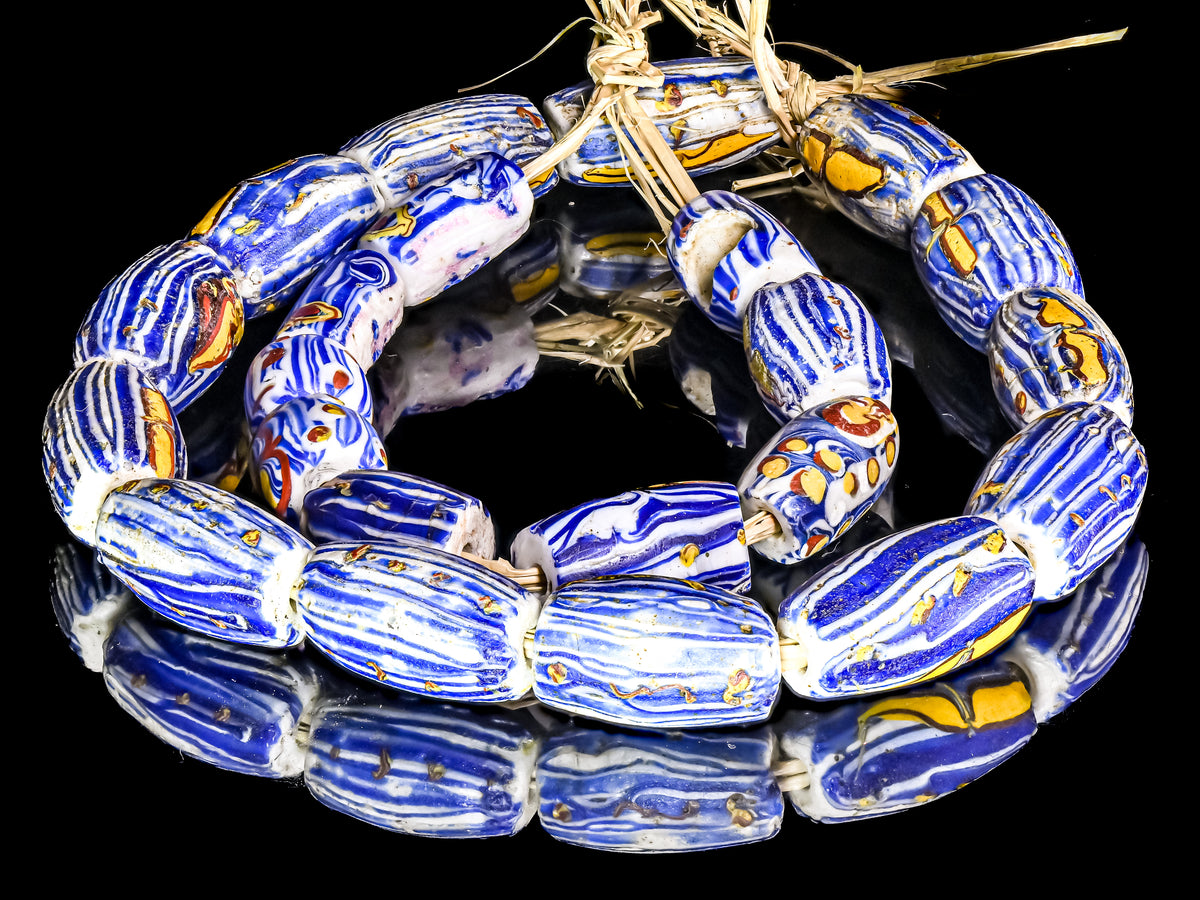 Antique Venetian Millefiori African Trade Beads Blue Fried Egg ...