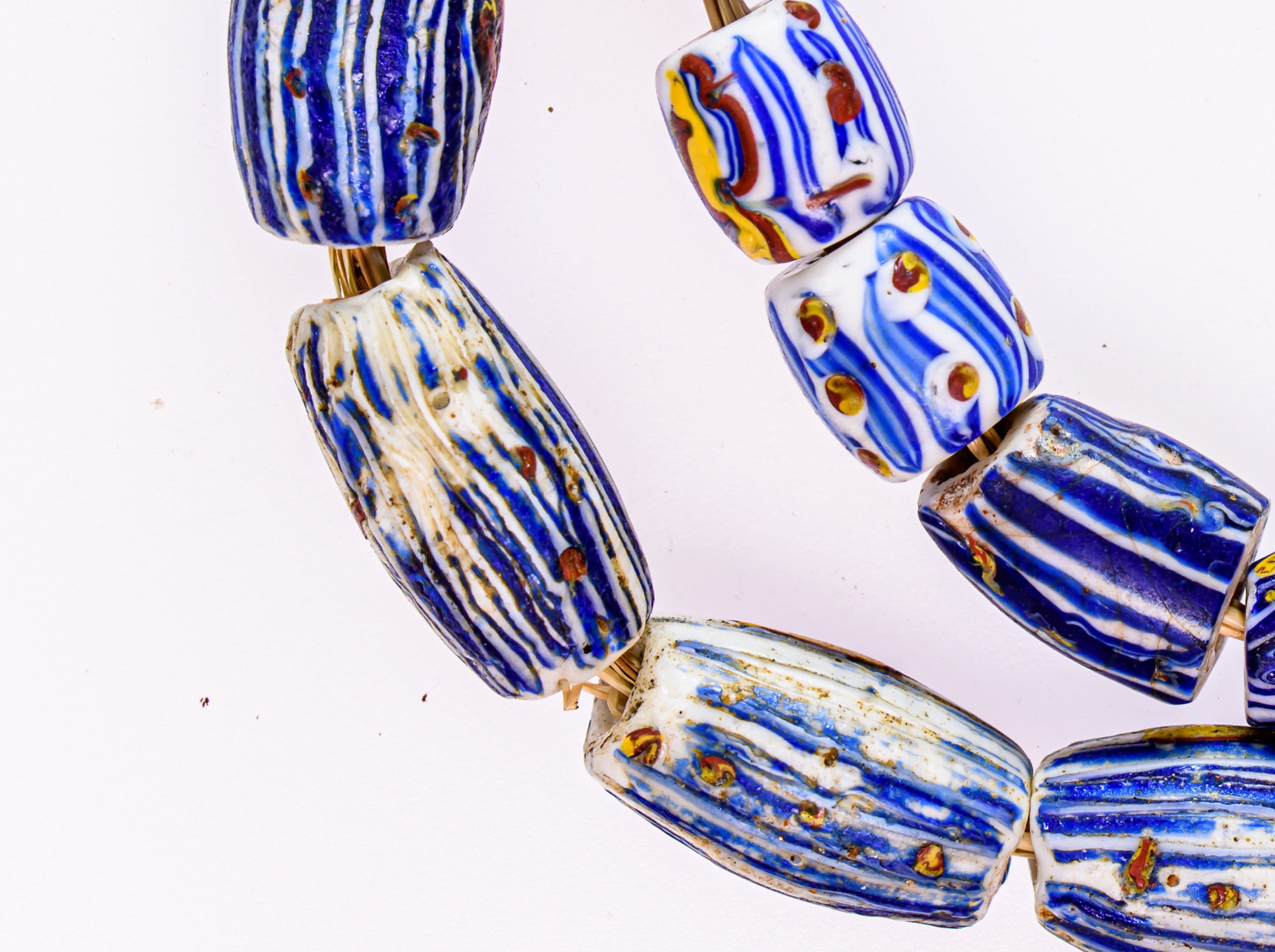 Antique Venetian Millefiori African Trade Beads Blue Fried Egg ...