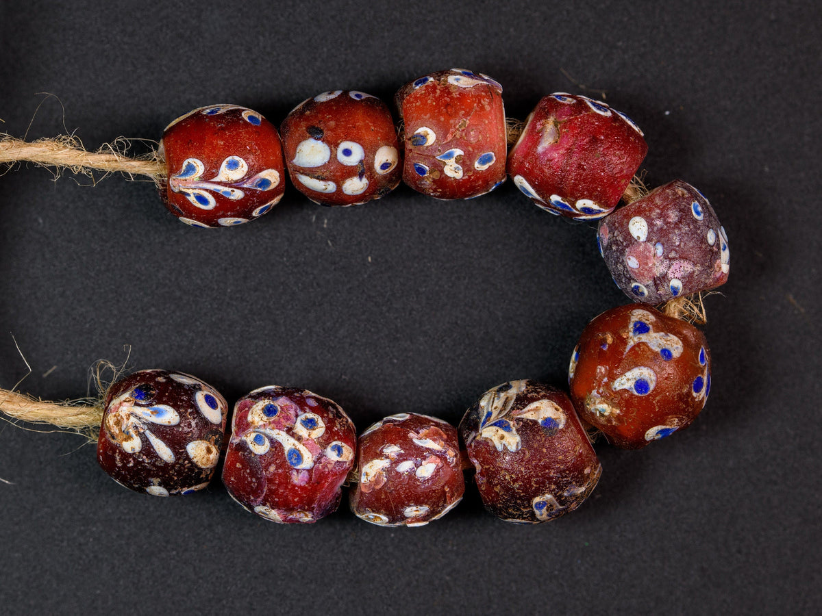 Antique Venetian African Trade White Heart Beads with Floral Design, g ...